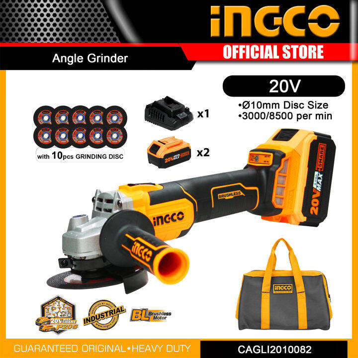 INGCO Lithium-Ion Cordless Angle Grinder 20V P20S with 2pcs Battery ...