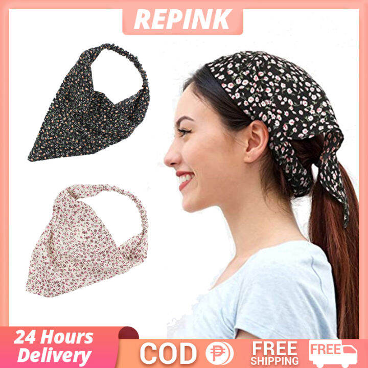 REPINK Floral Print Triangle Bandana Bohemian Baotou Elastic Headband ...