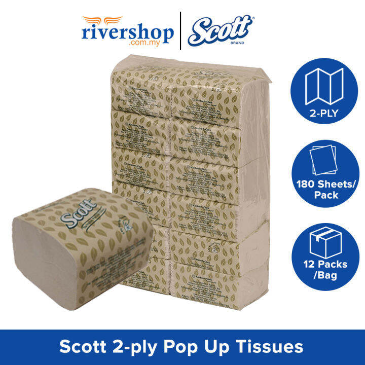 Scott 10792 2Ply Pop Up Tissues Paper - 12packs x 180sheets x 1 bag ...