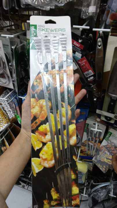 Barbeque Skewer 12 Inch 4 Pcs TS-12 Tusuk Sate BBQ Stainless Tanica | Lazada Indonesia