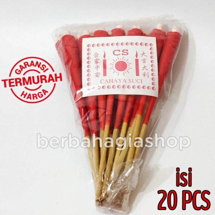 Lilin Merah Tusuk Bambu Joss Candle / Lilin Tusuk Sate Isi 20 Pcs ...