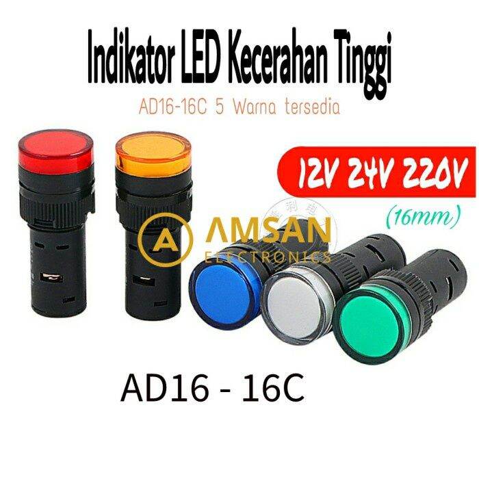 AD16-16C Lampu Pilot 16mm LED Sinyal Indikator Panel signal Indicator ...
