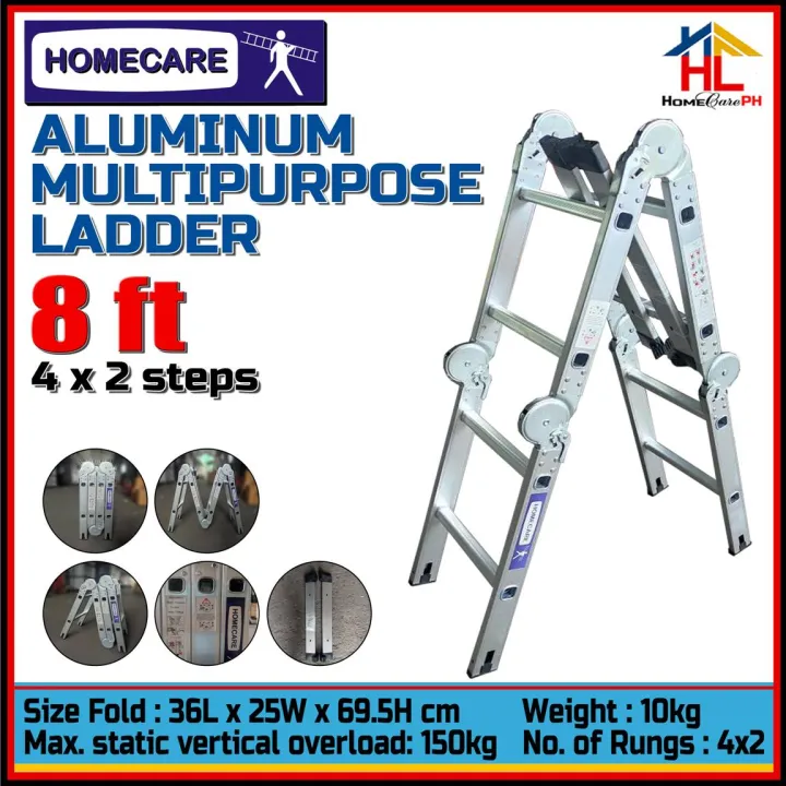 Homecare Aluminum Multipurpose Ladder 4x2 8ft with Free Multipurpose ...