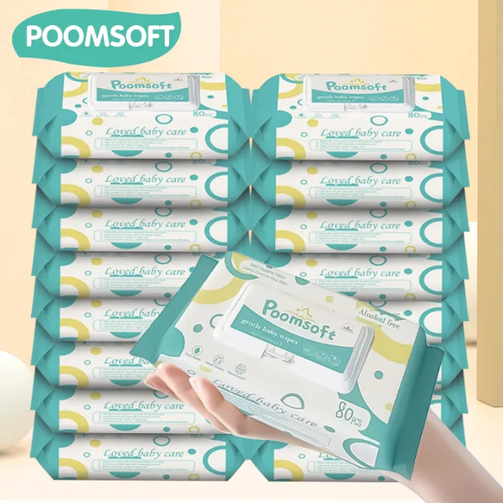 Poomsoft ทิชชู่เปียกสำหรับเด็ก 80 แผ่น / แพ็ค x 5 ห่อ (400 แผ่น)เด็ก ...