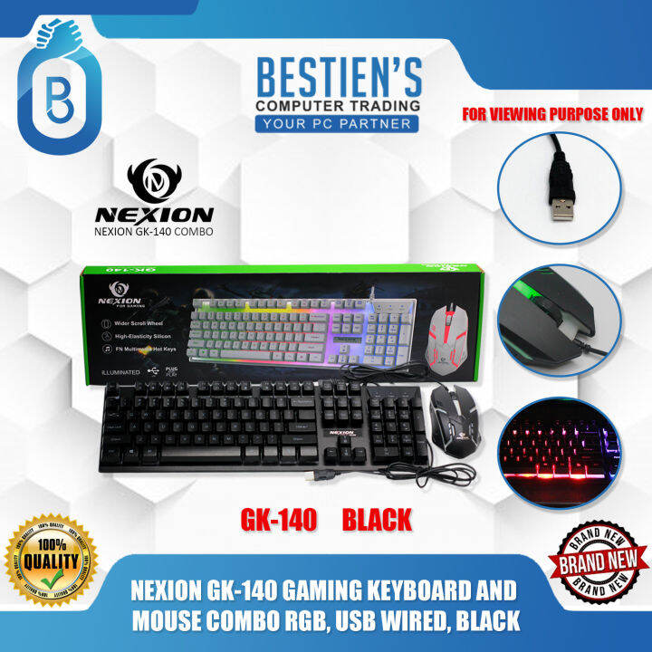 NEXION GK-140 GAMING KEYBOARD AND MOUSE COMBO RGB, USB WIRED, BLACK | Lazada PH