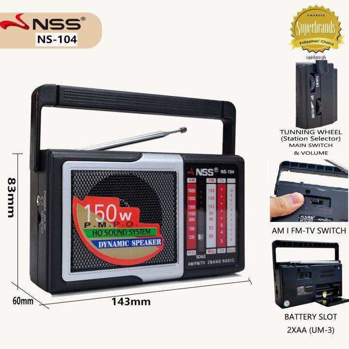 Portable Radio AM/FM/TV With 3 BAND High Sensitivity Receiver NSS NS-108 | Lazada PH