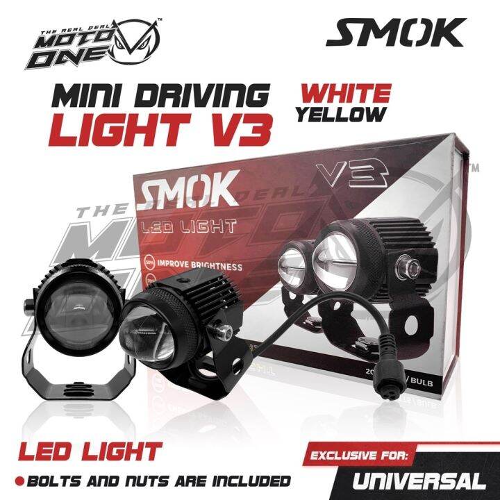 MOTO ONE SMOK MINI DRIVING LIGHT V3 VERSION 3 4WIRE WHITE / YELLOW ...