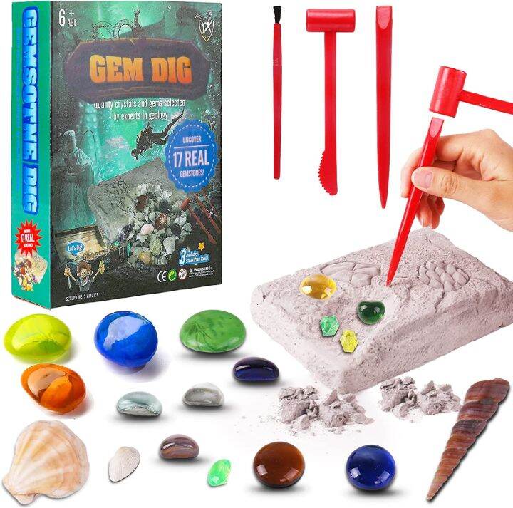 Kids Gem Digging Kit, Dig It Up 17 Gem Crystal Rock Education Science ...
