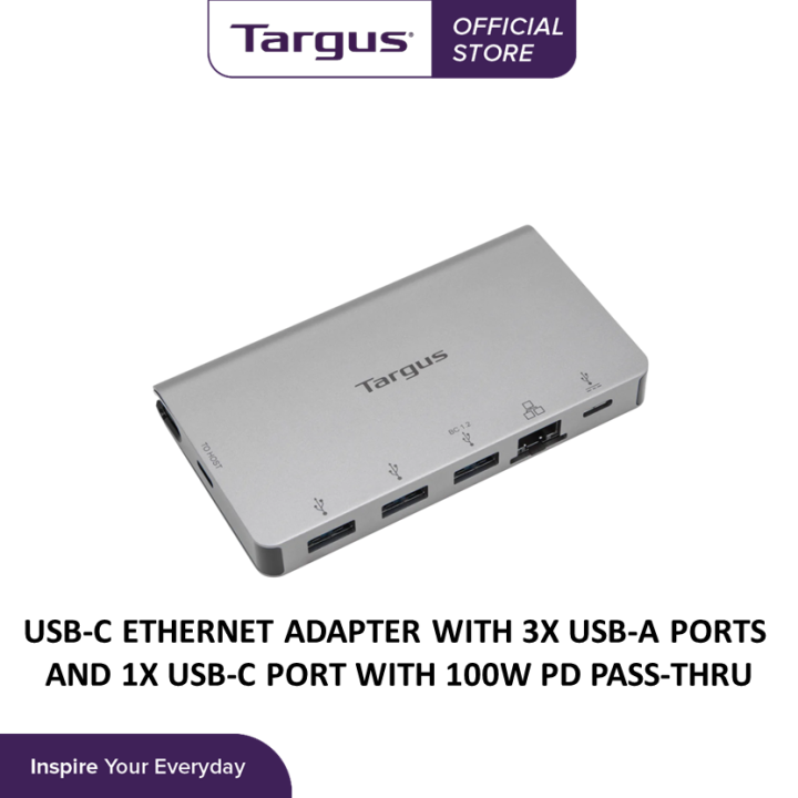 Targus USB-C Ethernet Adapter with 3x USB-A Ports and 1x USB-C Port ...