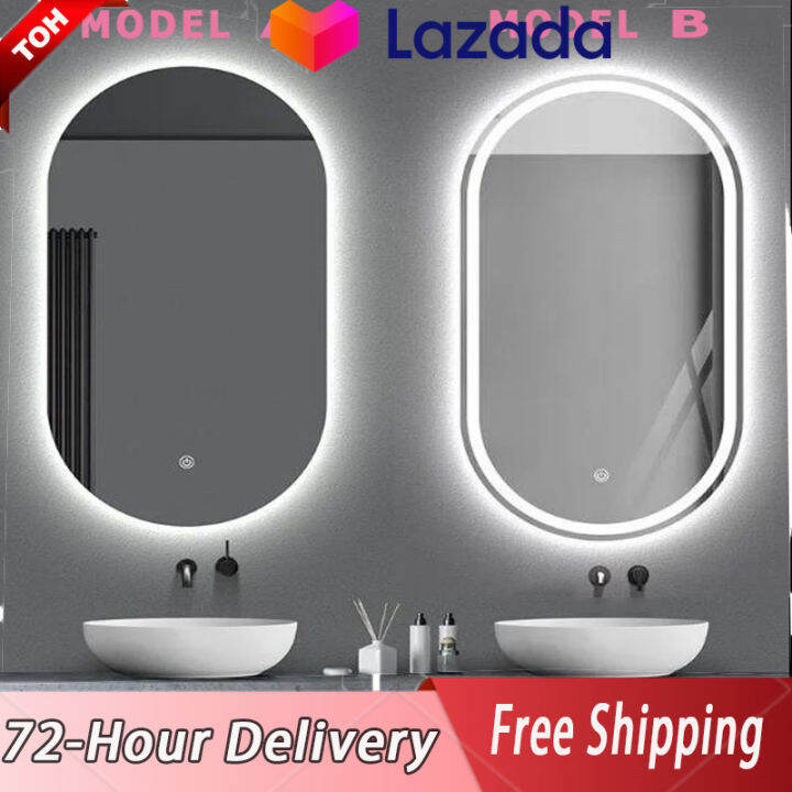 Oval smart mirror touch screen toilet LED bathroom mirror with light ...