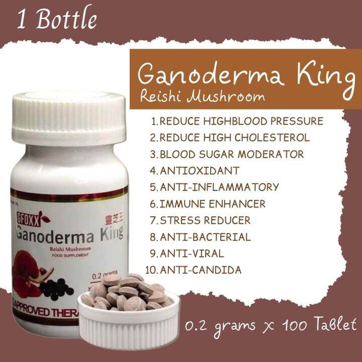 GFOXX GANODERMA KING WITH REISHI MUSHROOM 0.2g x 100 Tablets/Bottle ( 1 ...