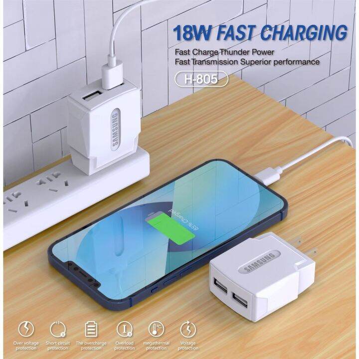 H805 FAST CHARGER 18W DUAL OUTPUT CHARGERS FOR ANDROID V8 MICRO TYPE C ...