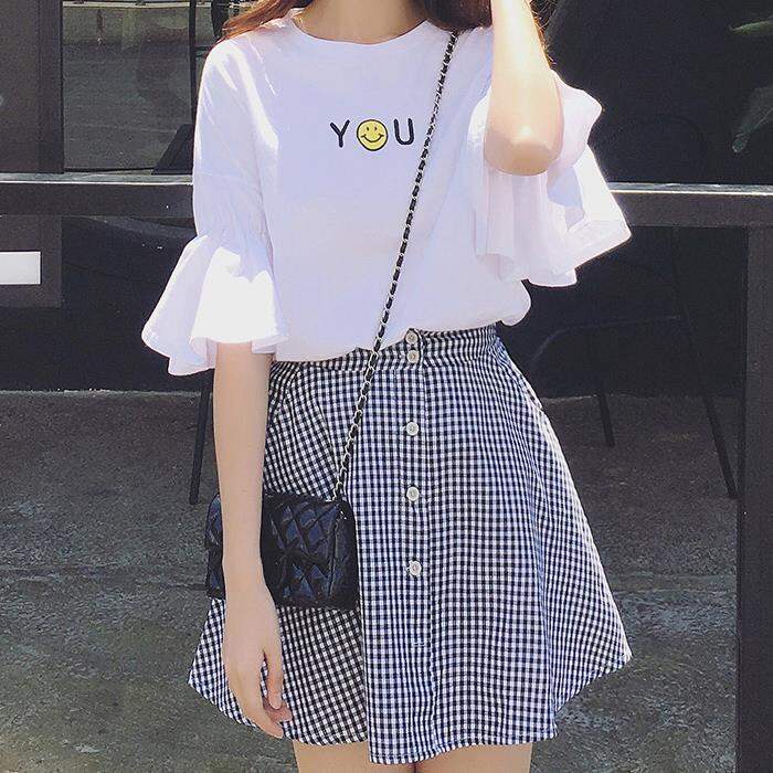 SHA[โปรโมชั่น ที่ยิ่งใหญ่] ใหม่ฤดูร้อน 2022 เสื้อยืดแขนสั้นคอกลมพลัสเอวสูงกระโปรงแขนสั้นปรับขนาด ...