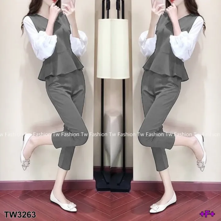 ME3263 Set เสื้อคอวี แขนเป็นlayerพองๆ ทรงสวย ตัวเสื้อสีพื้นดำผ้าซาร่า ...