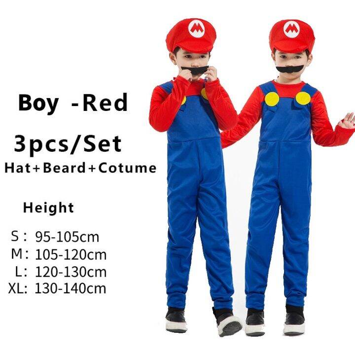 Super Mario Bros Cosplay Suit for Mario Maurer Kids and Adult Boy Girl ...