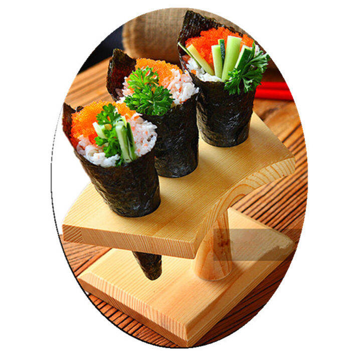 LazaraStores Wooden Sushi Hand Roll Temaki Ice Cream Cone Holder Tray ...