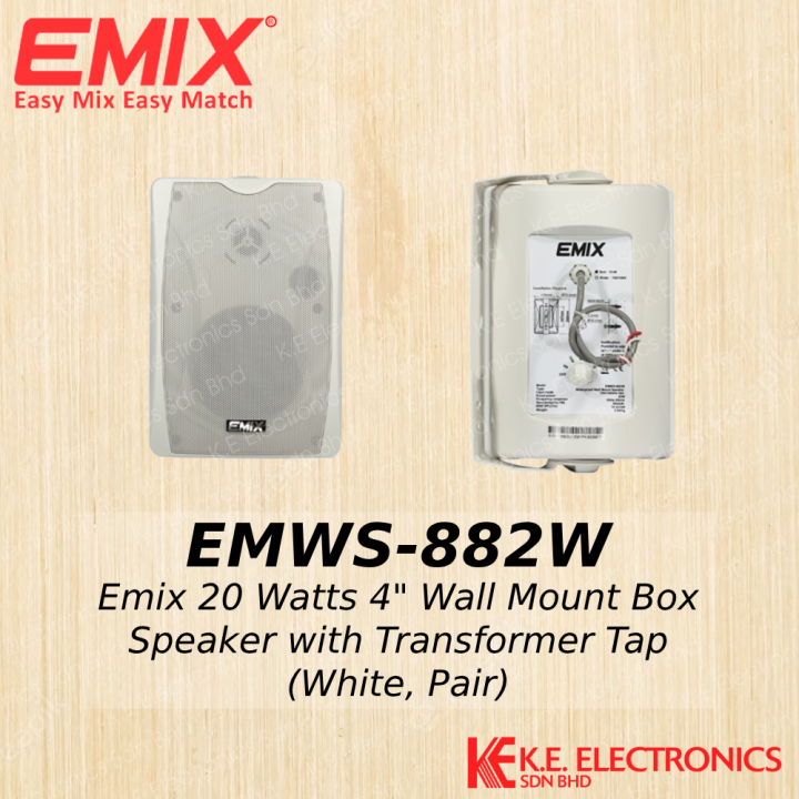 Emix EMWS-882W 20 Watts 4" Wall Mount Box Speaker with Transformer Tap ...