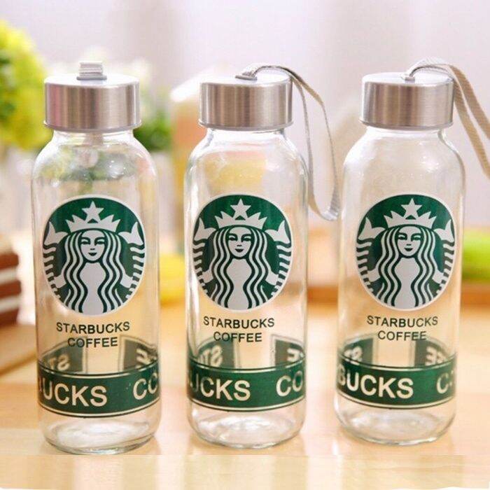 300ml Starbucks Water Bottles Glass with Pouch Bag Hot Cold Drinking ...
