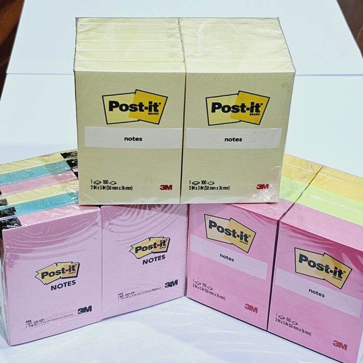 post it โพสต์-อิท กระดาษโน้ต 656 2"x3" เหลือง สีสะท้อนแสง สีพาสเทล ยกแพ ...