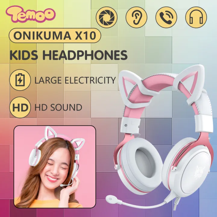 Temoo Onikuma หูฟังสำหรับเล่นเกมพีซีแบบสวมศีรษะสี RGB,หูฟังไร้สายน่ารักตัดเสียงรบกวนสำหรับเล่น ...