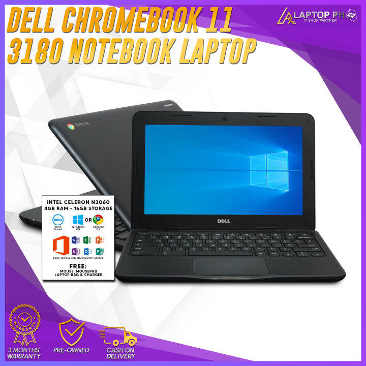 Dell Chromebook 11 3180 Notebook Laptop | Intel Celeron, 4GB RAM, 16GB ...