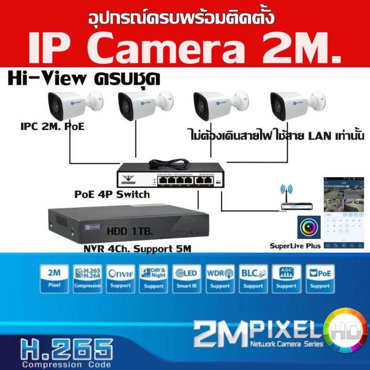 IPC 2M. Complete set 4Ch. ชุดกล้องไอพี 4 ตัว อุปกรณ์ครบชุดพร้อมติดตั้ง ...