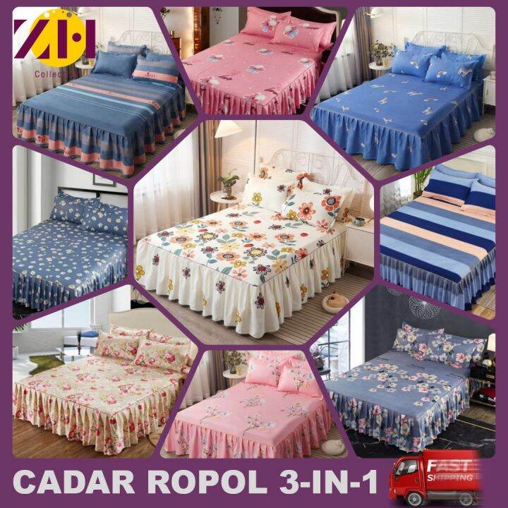 ZH Cadar Ropol Fitted 3IN1 Cadar Cotton Jenis Ropol Bed Sheet Kain ...