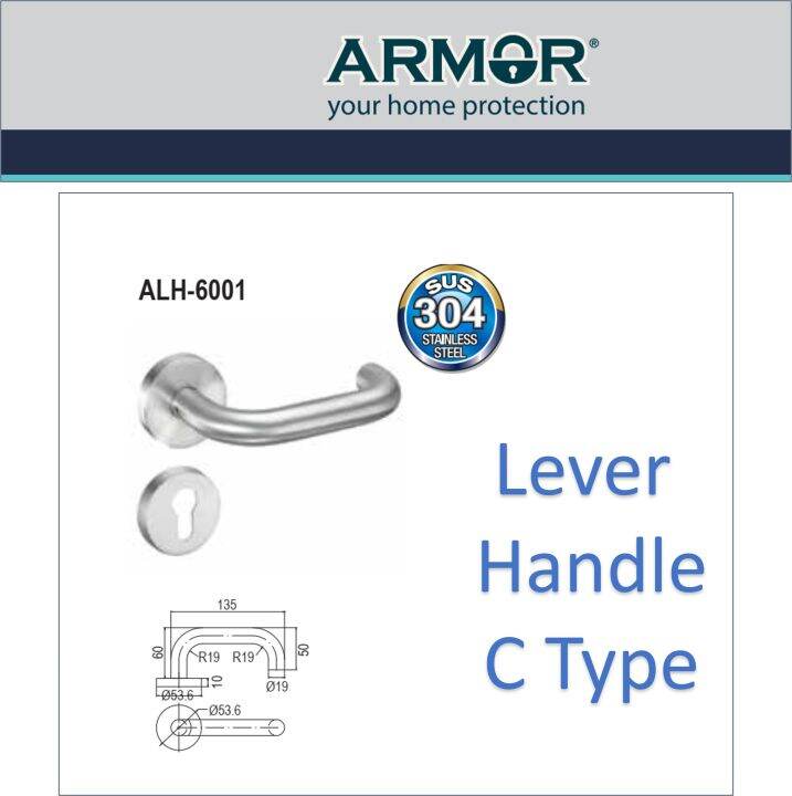 Armor ALH-6001 Stainless Steel SUS304 Door Lever Handle only / C Type ...