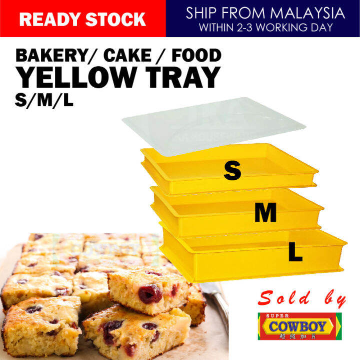 Bakery Cake Food Tray Yellow Tray Cover Lid Tray Bakul Bekas Kuih ...