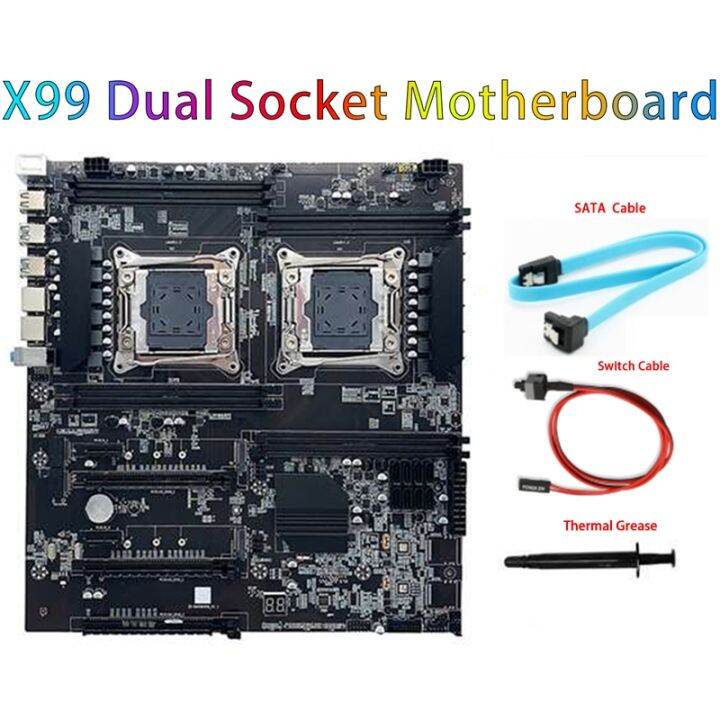 X99 Dual-Socket Motherboard LGA2011-3 Dual CPU Black with SATA Cable ...