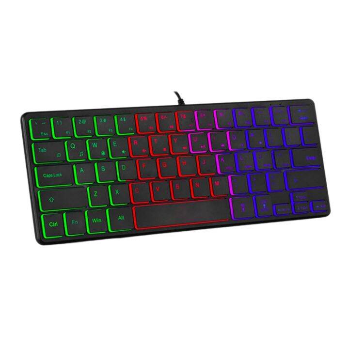 RGB Backlit Mini Compact 64 Key Gaming Keyboard External LED Keyboard ...