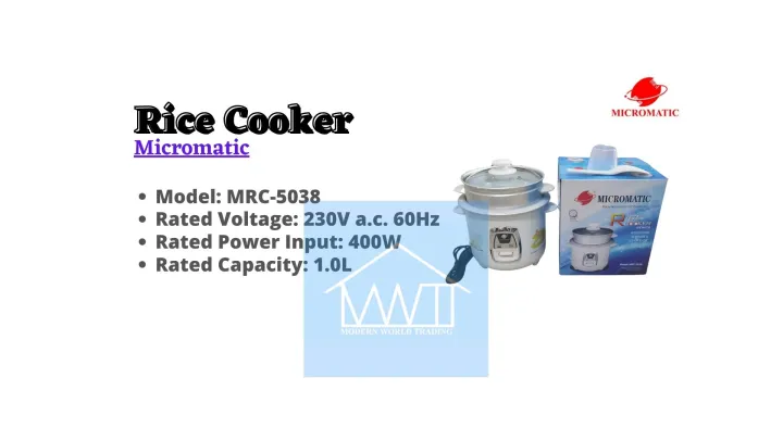 Micromatic Jar Type Rice Cooker with Steamer 1.0L 5 Cups MRC-5038 | Lazada PH
