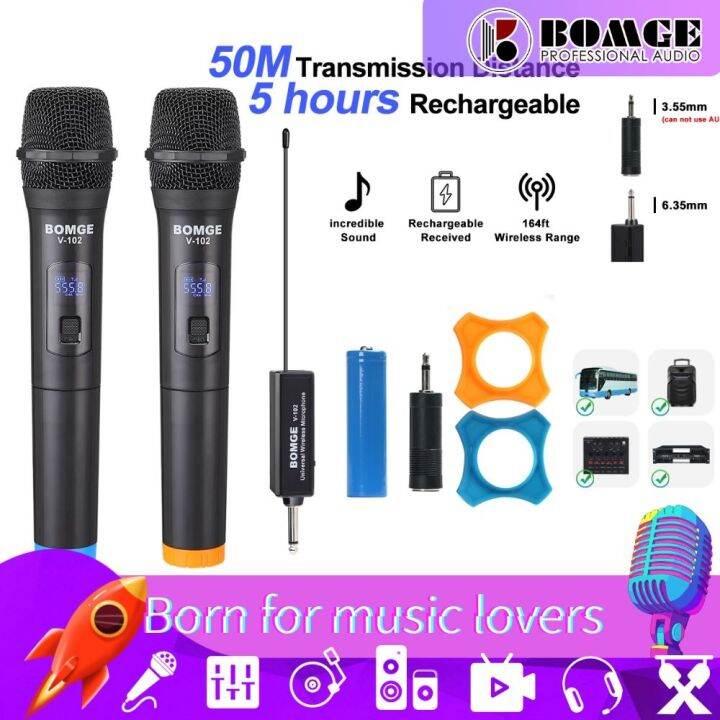 Bomge Professional Wireless Microphone VHF DVD Mic System + Receive KTV Karaoke TV dual handheld ...