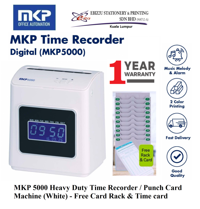 MKP 5000 Heavy Duty Time Recorder / Punch Card Machine (White) - Free ...