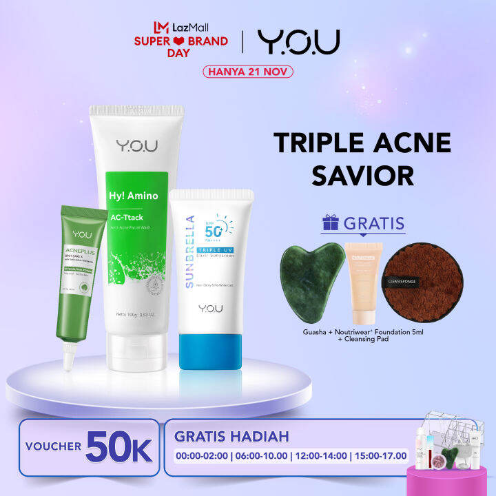YOU 3-in-1 Acne Treatment Bundle | Anti Acne Facial Wash, Acneplus Spot ...