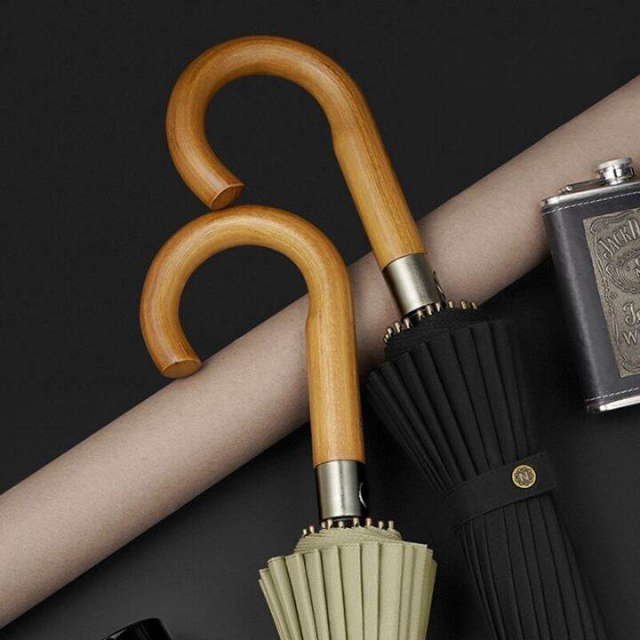 Large 24K Rain Umbrella Men Windproof Wood Long Handle Business ...