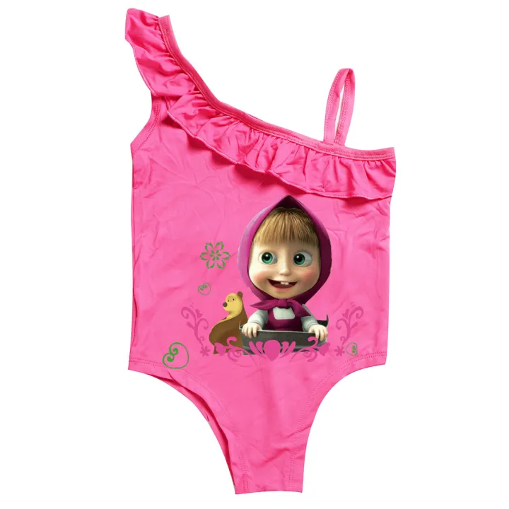 Masha and The Bear Girls Slip Swimsuit Summer Kids One-Piece Swimwear ...