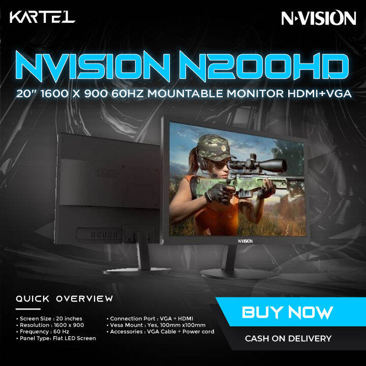NVISION N200HD 20 inches wide LED WIDESCREEN Gaming Monitor 60Hz ...