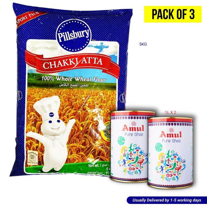 Pillsbury Chakki Atta 5kg , Amul ghee white tin 1LX2, Soft rotis ...