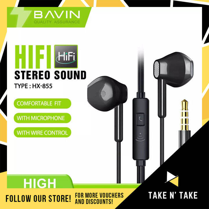 BAVIN (BLACK) HX855 3.5mm interface universal Earphone - bass shock ...