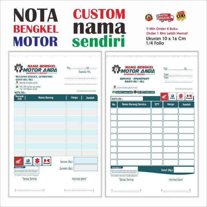 nota bengkel motor custom nama bengkel sendiri full color | Lazada ...