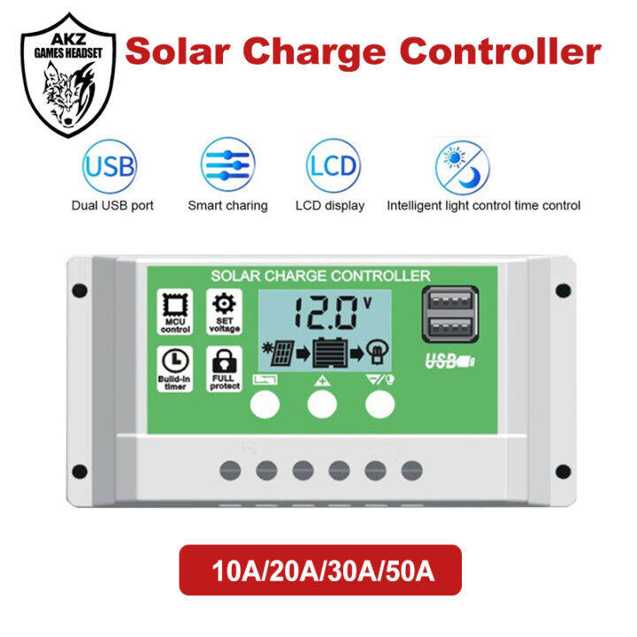 AKZ Solar Panel Solar Charge Controller 10A/20A/30A/60A Lithium Ion Battery Display Backlight ...