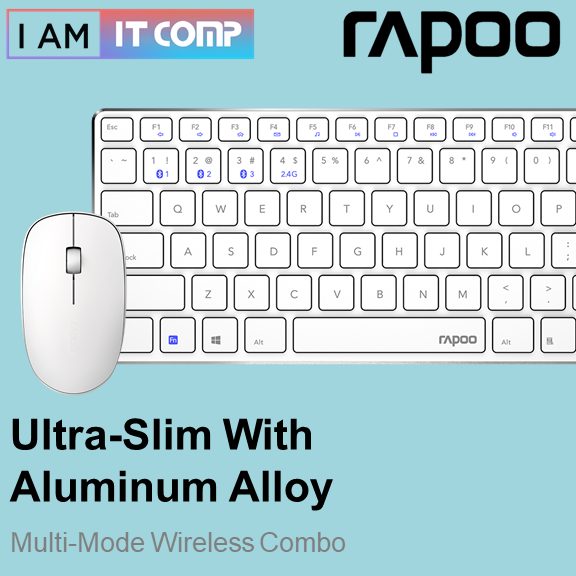 RAPOO 9300M Multi-Mode Wireless Bluetooth Combo Mouse & Keyboard / Ultra-Slim / 1300 DPI / 12 ...