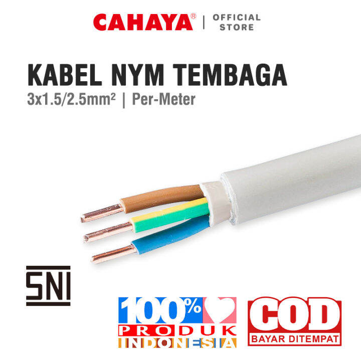 CAHAYA - (Per-Meter) Kabel Listrik NYM 3 x 1,5mm/2,5mm / Kabel Tembaga Murni PVC SNI | Lazada ...
