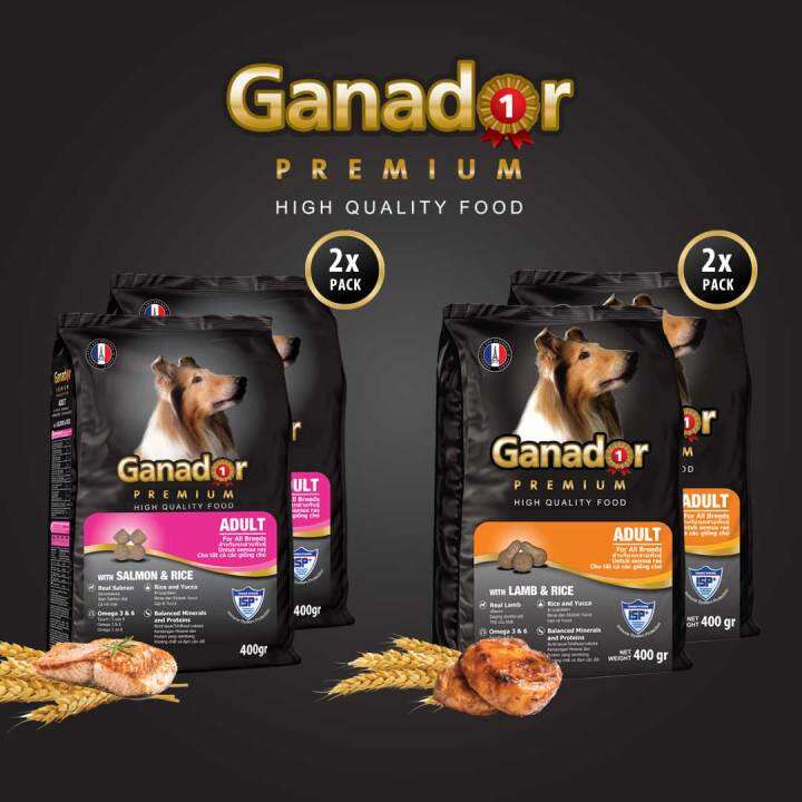 Ganador Premium Salmon & Rice, Lamb & Rice Makanan Anjing Kering 400 gr ...