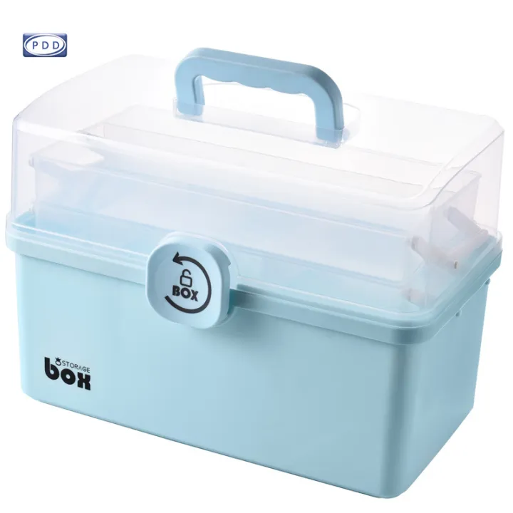 PDD 3/2 Layer Portable First Aid Kit Storage Box Plastic Multi ...