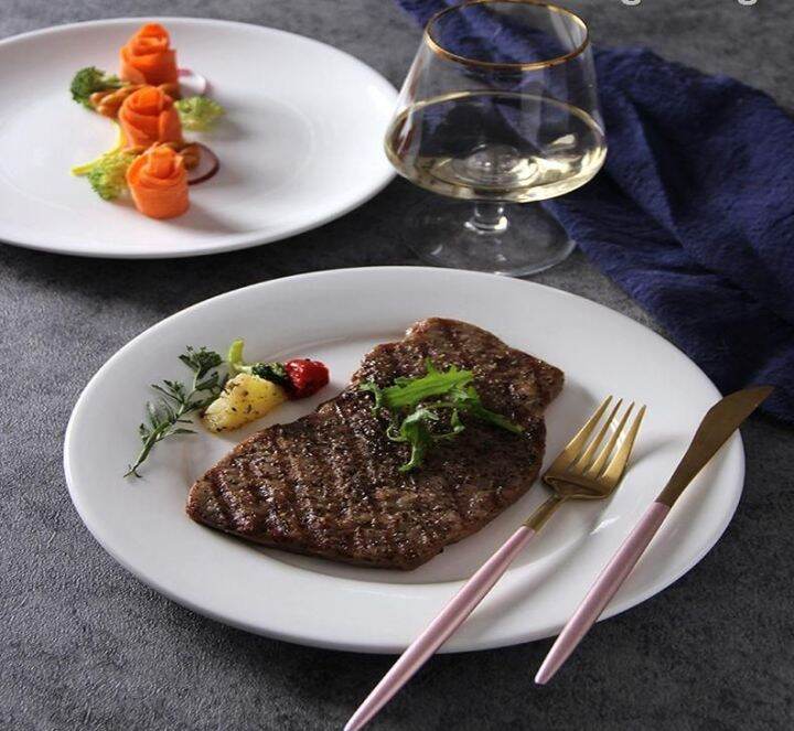 Steak Plate Ceramic Round Western-Plated Plate White Plate Shallow Dish ...