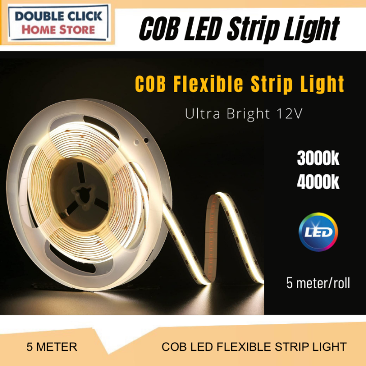 5 Meter DC 12V COB LED Strip Light High Density 480Led Flexible COB LED ...