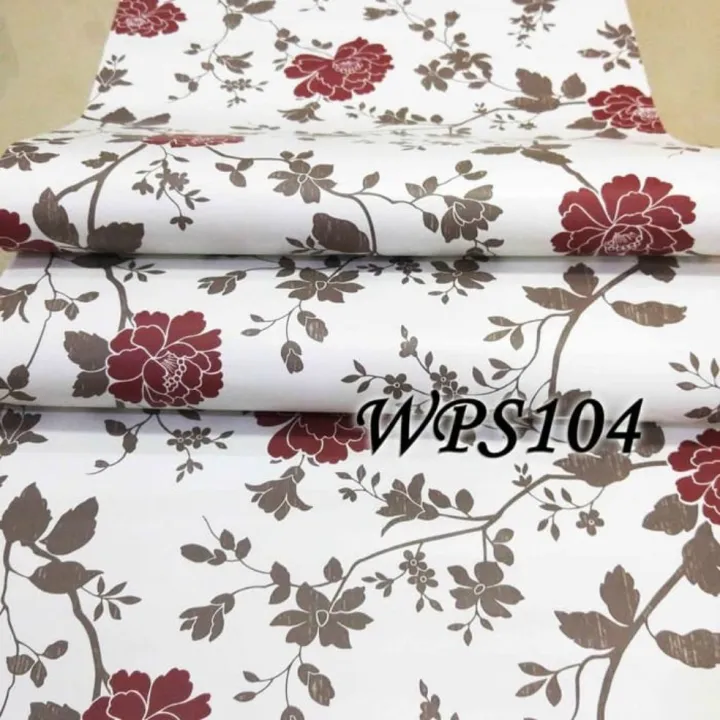 WALLPAPER STICKER DINDING BUNGA MAWAR MERAH 45 CM X 10 MTR WALLPAPER ...