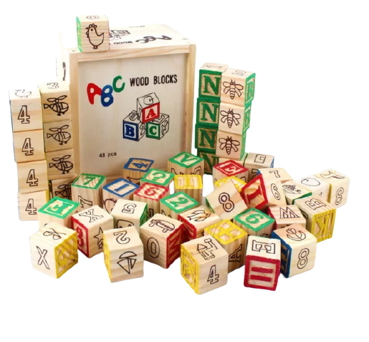 BABA 48PCS ABC Wooden Block Alphabet Stacking Blocks Building ...